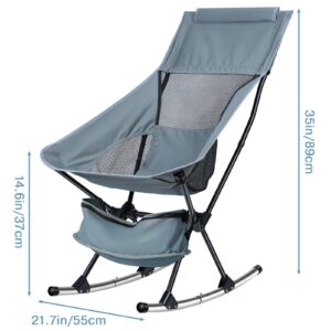 Outdoor Camping Chair, Oversized Folding Chair, Rocking Chair, Adult Heavy Duty Camping Chair for Patio, Lawn and Outdoor Outdoor Folding Rocking Chair, Weight Capacity 253 lbs (Gray)