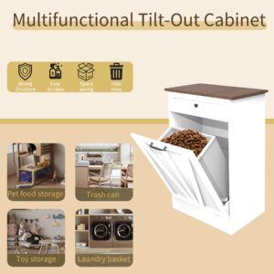 Kitchen Trash Can 10 Gallon, Tilt Out Waste Bin Cabinet with Storage Drawers, Hidden Trash Can Cabinet, Garbage Can Cabinet, Recycling Storage Cabinet for Kitchen, Dining Room, Laundry, Bathroom White