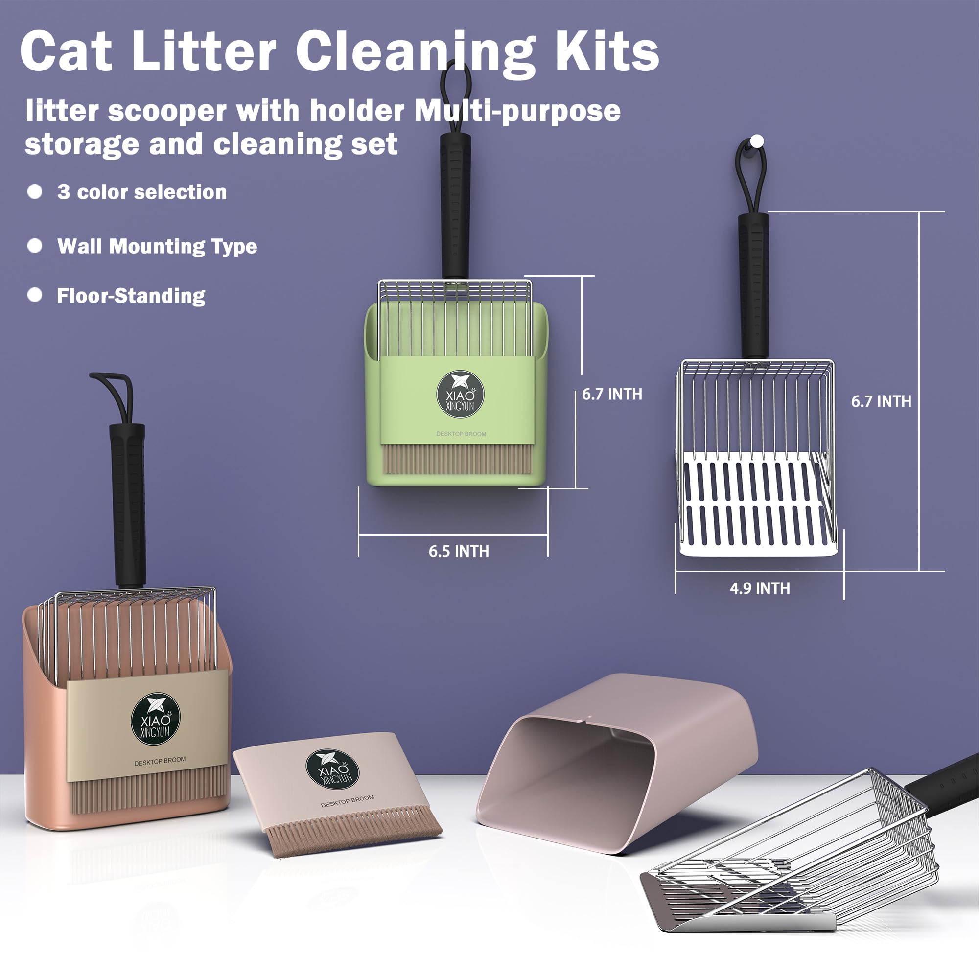 Cat Litter Scoop Kit, Metal Litter Scoop Includes Portable Small Broom and Dustpan Set, Heavy Duty Cat Litter Scoop, Litter Scoop with Coarse and Fine Grid, Quick Sift and Easy Clean Litter Scooper