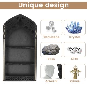 Gothic Window Crystal Shelf Display for Wall, Wooden Wall Mount Stand Case Box, Old Church Window Crystal Wall Shelf, Wooden Gem Stone Rock Storage Holder Trinkets Organizer, 15.7 x 7.8 x 1 inch