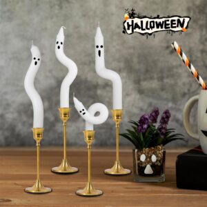 4 Pieces Halloween Ghost Candle Sticks,White Twisted Ghost Candles, Spooky Halloween Taper Candles for Halloween Party Decorations Family Birthday Dinner