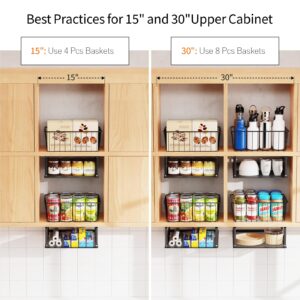 iSPECLE 8 Pack Cabinet Baskets - 4 Pack Wire Storage Baskets and 4 Pack Under Shelf Storage Add Space for 15" & 30" Upper Cabinet Easily Install with Adhesive, Under Shelf Wire Basket Get Items Easily