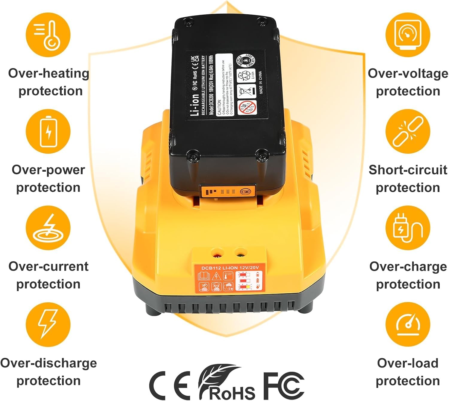 20v Max Battery 2Pack Replacement for Dewalt 20V 6.0Ah Battery with DCB112 Battery Charger Station for DCB201 DCB204 DCB206 DCB120