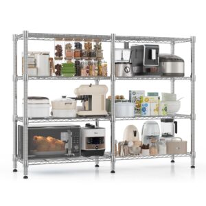 homdox heavy duty storage shelves, 4 tier wire shelving unit, adjustable metal shelves for storage, garage rack pantry shelves kitchen shelving, 14"x60"x60", silver gray