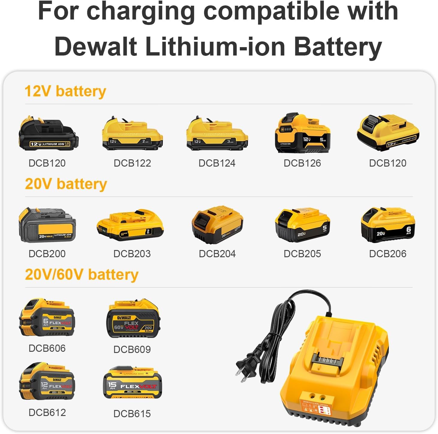 20v Max Battery 2Pack Replacement for Dewalt 20V 6.0Ah Battery with DCB112 Battery Charger Station for DCB201 DCB204 DCB206 DCB120