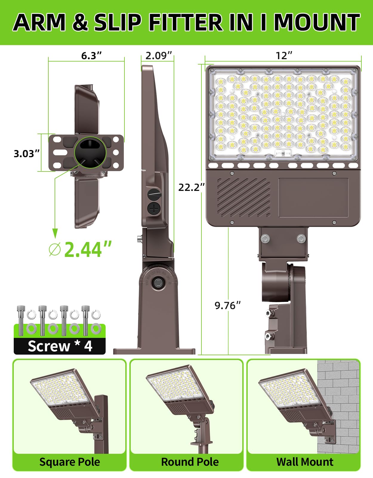 OPENLUX LED Parking Lot Light 150W 120W 90W Adjustable 4500K 5000K 5700K Tunable Up to 22500LM Photocell LED Shoebox Fixture Flood Pole Light Outdoor Field Lighting AC 100-277V