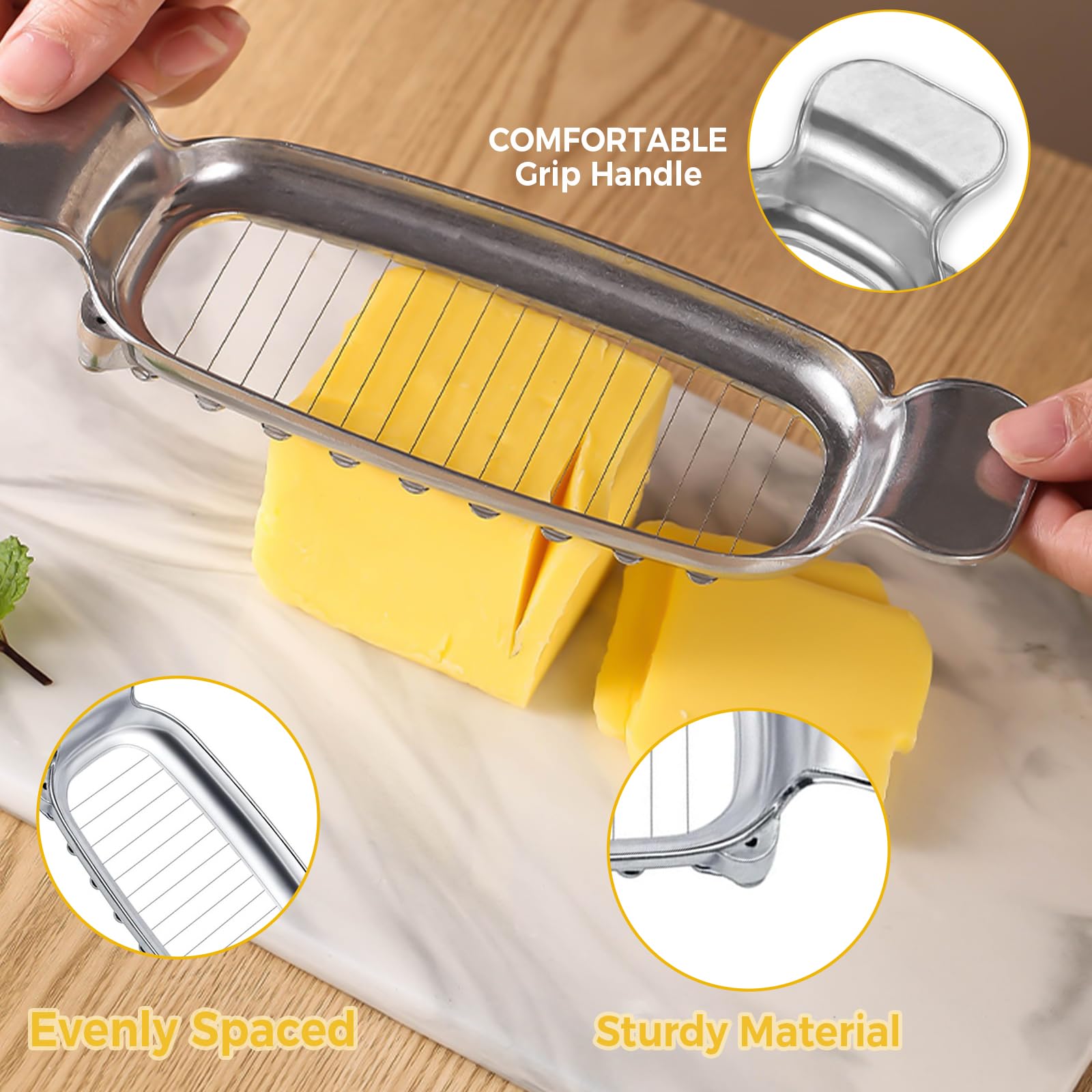 2024 upgraded Butter Slicer & Butter Cutter- Ergonomic Handle, 18 Sharp Wires, Cuts 1/4 Inch Slices, Butter Slicers for Butter Squares, Butter Cutter Slicer Single Stick, wire Cheese Cutter Slicer