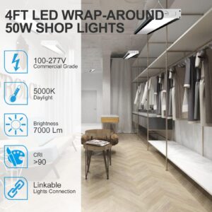 Lightdot 4FT-5IN LED Wraparound Shop Lights,100-277v Linkable,50W 4FT LED Light Fixtures for Garage Workshop Supermarket,7000LM [Eqv. 400W] 5000K Black&White,Flush and Hanging Mouting Available-1Pack