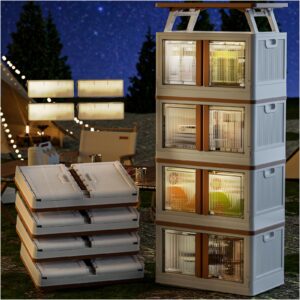 haixin storage bins with lights100 gallon - large stackable storage cabinets with wheels tabletop & lights, 78 qt*4 plastic storage containers for bedroom patio camping closet organizers and storage