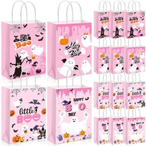 kolldenn 12 pieces pink halloween treat bags with handle little boo gift bags pink halloween candy bags boo party favor bags for halloween party decor