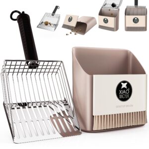 cat litter scoop kit, metal litter scoop includes portable small broom and dustpan set, heavy duty cat litter scoop, litter scoop with coarse and fine grid, quick sift and easy clean litter scooper