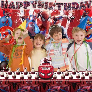 Spider Birthday Party Supplies, Spider Birthday Party Decorations Include Backdrop, Birthday Banner, Hanging Swirls, Spider Balloons, Cupcake Toppers, Tablecloth