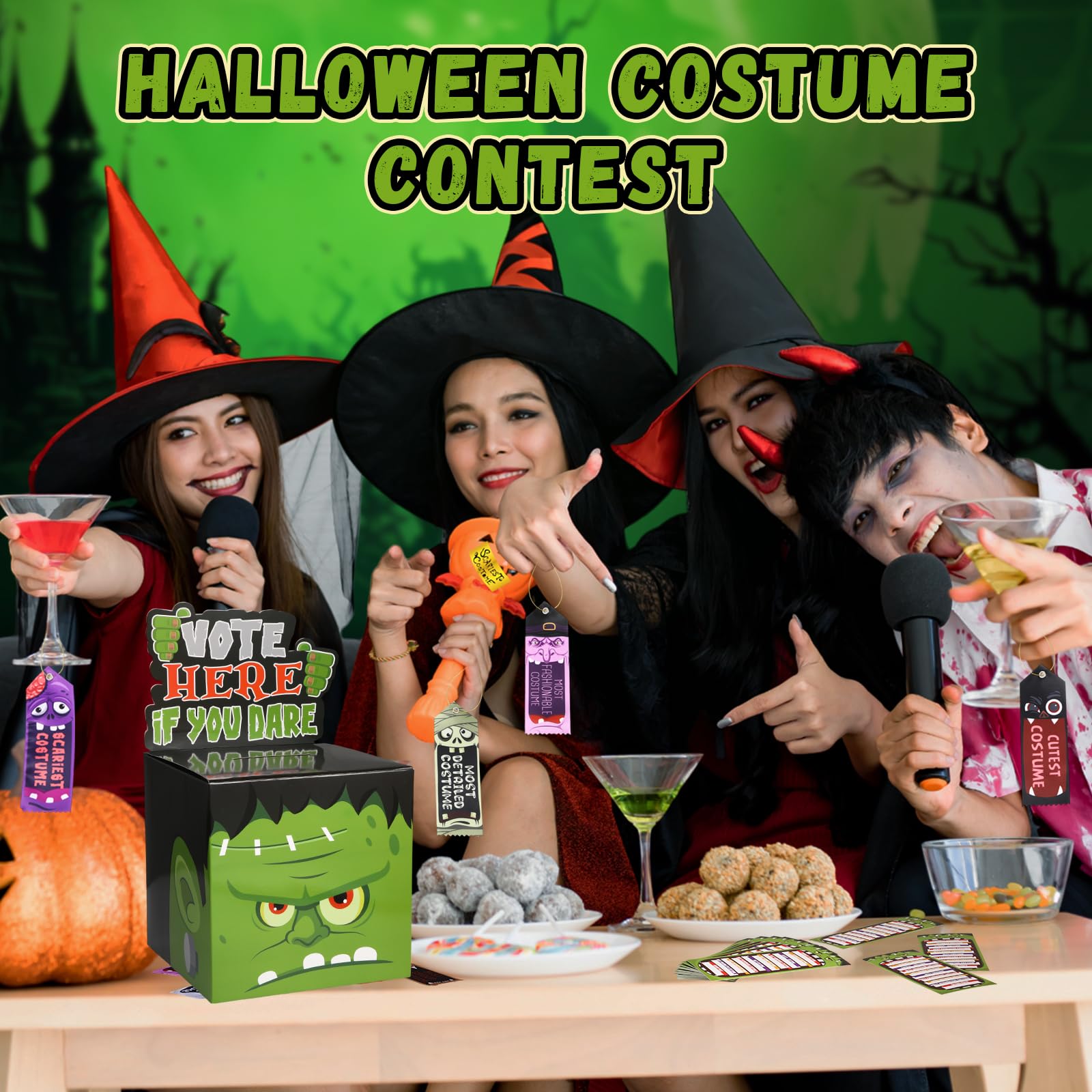 Seenelling 51 Pack Halloween Party Costume Contest Ballot Set Include Halloween Costume Contest Ballot Box, 40 Voting Ballots and 10 Award Ribbons for Halloween Witch Cosplay Party