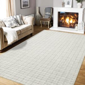 JOLENE.K Washable Rugs 8x10 Geometric Plaid Rug for Living Room Modern Distressed Area Rug for Bedroom Contemporay Office Rug Low Pile Neutral Soft Nursery Rug Non Slip Farmhouse Floor Cover Taupe