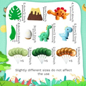 JeVenis Luxury Little Dinosaur Cake Decorations Dinosaur Cupcake Topper Green Rex Three Dino Cake Toppers for Birthday Baby Shower Party Supplies