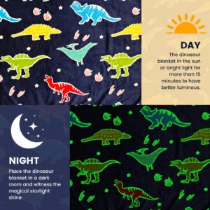 Dino Blanket,Glow in The Dark Dinosaur Blanket with Bag for Boys Kids Girls Child Teen Cute Soft Dinosaur Gifts Toys for Birthday Christmas Halloween Present Dinosaur Room Decor Blanket 50"x60"