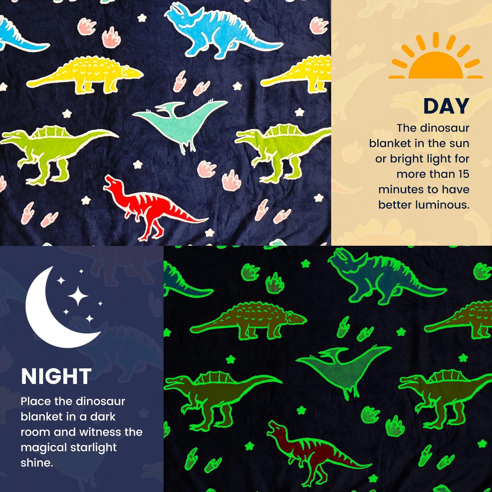 Dino Blanket,Glow in The Dark Dinosaur Blanket with Bag for Boys Kids Girls Child Teen Cute Soft Dinosaur Gifts Toys for Birthday Christmas Halloween Present Dinosaur Room Decor Blanket 50"x60"