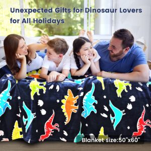 Dino Blanket,Glow in The Dark Dinosaur Blanket with Bag for Boys Kids Girls Child Teen Cute Soft Dinosaur Gifts Toys for Birthday Christmas Halloween Present Dinosaur Room Decor Blanket 50"x60"