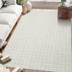 jolene.k washable rugs 8x10 geometric plaid rug for living room modern distressed area rug for bedroom contemporay office rug low pile neutral soft nursery rug non slip farmhouse floor cover taupe