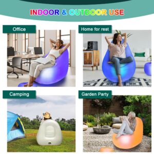 MIICASA LED Light Inflatable Chair with Ottoman, Blow Up Illuminated Air Sofa, Folding Lazy Sofa, Inflatable Lounge, Inflatable Couch Without Pump for Indoor Outdoor Camping Party Beach Hiking Yard