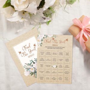 Bridal Shower Games, 25pcs Wedding Shower Bingo Game Cards, Rustic Floral Bachelorette Party Game Ideas, Engagement Bridal Shower Decorations and Gifts - 07