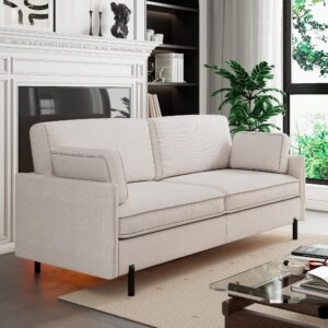 feonase 79" comfy sofa couch, modern linen loveseat with 2 pillows, solid wood frame & metal legs, perfect for living room, bedroom, small space, easy assembly, easy maintain, beige