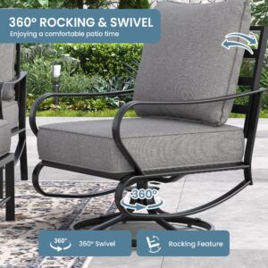 Amopatio Patio Furniture Set, Outdoor Furniture Set with Swivel Chair, 5 Pieces Patio Conversation Sets with 5.75" Extra Thick Cushion Include Waterproof Covers for Poolside Deck, Grey