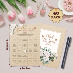 Bridal Shower Games, 25pcs Wedding Shower Bingo Game Cards, Rustic Floral Bachelorette Party Game Ideas, Engagement Bridal Shower Decorations and Gifts - 07