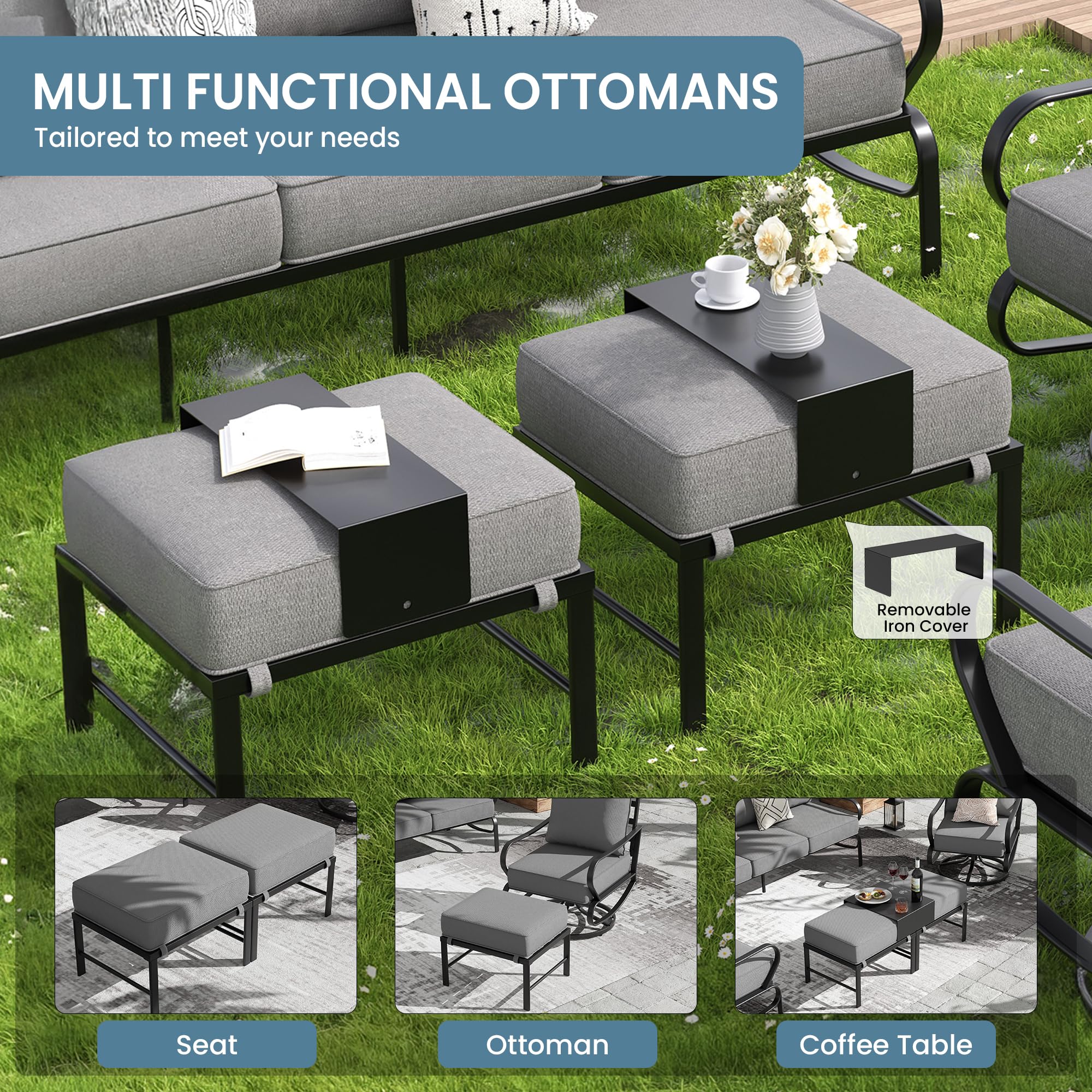 Amopatio Patio Furniture Set, Outdoor Furniture Set with Swivel Chair, 5 Pieces Patio Conversation Sets with 5.75" Extra Thick Cushion Include Waterproof Covers for Poolside Deck, Grey