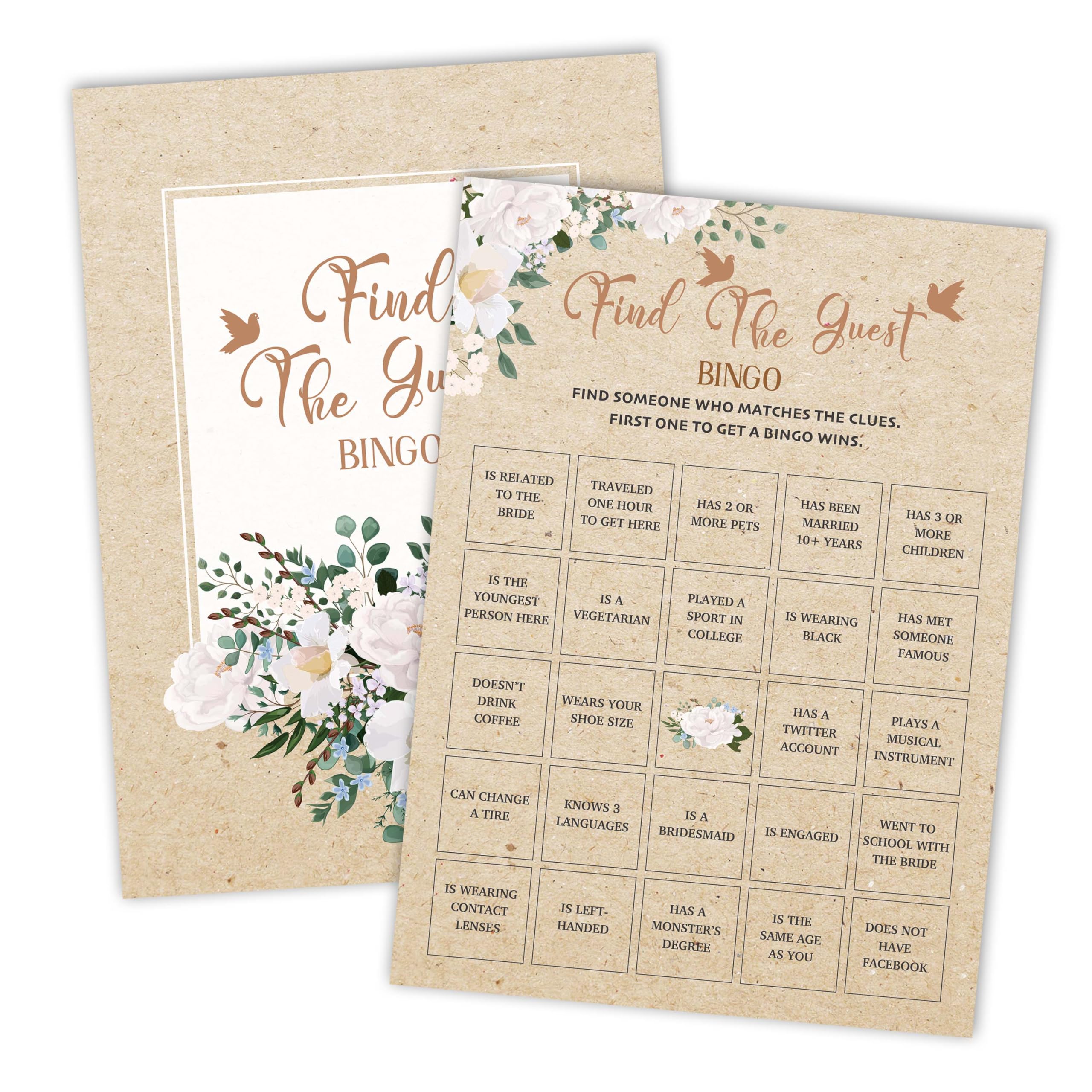 Bridal Shower Games, 25pcs Wedding Shower Bingo Game Cards, Rustic Floral Bachelorette Party Game Ideas, Engagement Bridal Shower Decorations and Gifts - 07