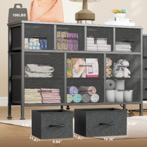 Lulive Grey Dresser for Bedroom 10 Drawer, Bedroom TV Stand with Power Outlet, Entertainment Center Chest of Drawers, Long Fabric Dresser for Living Room Save Space (Grey)