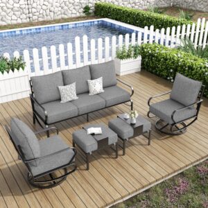 Amopatio Patio Furniture Set, Outdoor Furniture Set with Swivel Chair, 5 Pieces Patio Conversation Sets with 5.75" Extra Thick Cushion Include Waterproof Covers for Poolside Deck, Grey