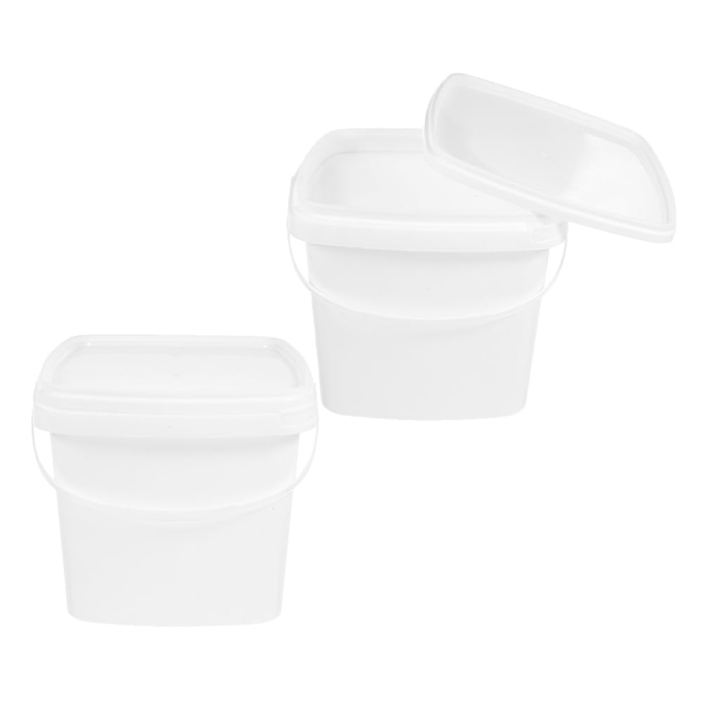 Cabilock 2pcs 5L White Plastic Bucket Square Bucket with Lid, White Utility Industrial Pail with Handle Oil Tub Container for Food Water Cleaning Storage