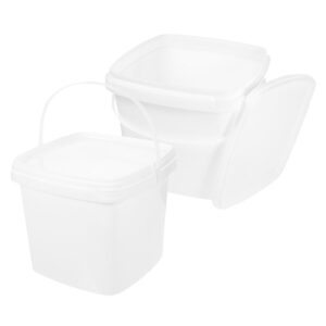 Cabilock 2pcs 5L White Plastic Bucket Square Bucket with Lid, White Utility Industrial Pail with Handle Oil Tub Container for Food Water Cleaning Storage