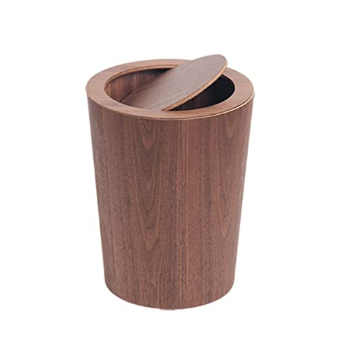 Eioflia Bathroom Bins, Wood Waste Bin with Swing Lid Round Trash Can Kitchen Garbage Basket for Bedroom