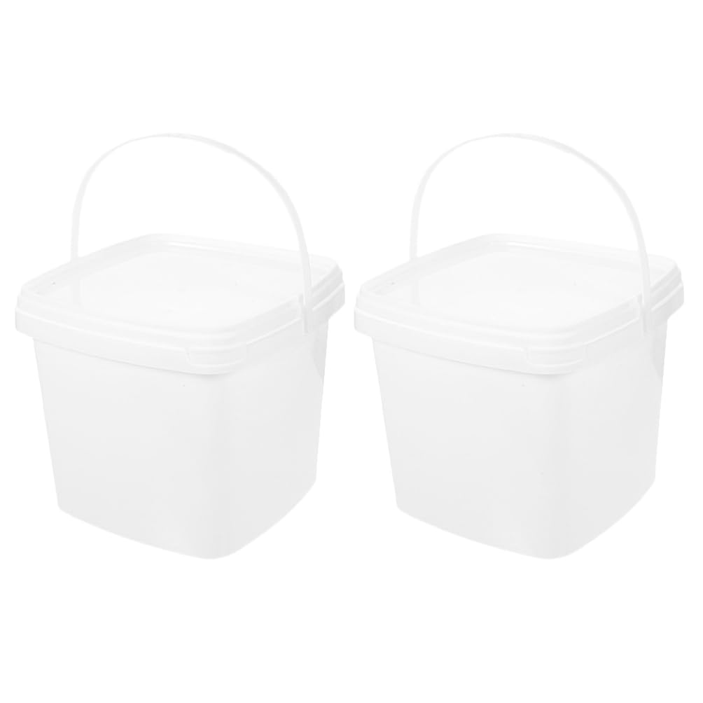 Cabilock 2pcs 5L White Plastic Bucket Square Bucket with Lid, White Utility Industrial Pail with Handle Oil Tub Container for Food Water Cleaning Storage