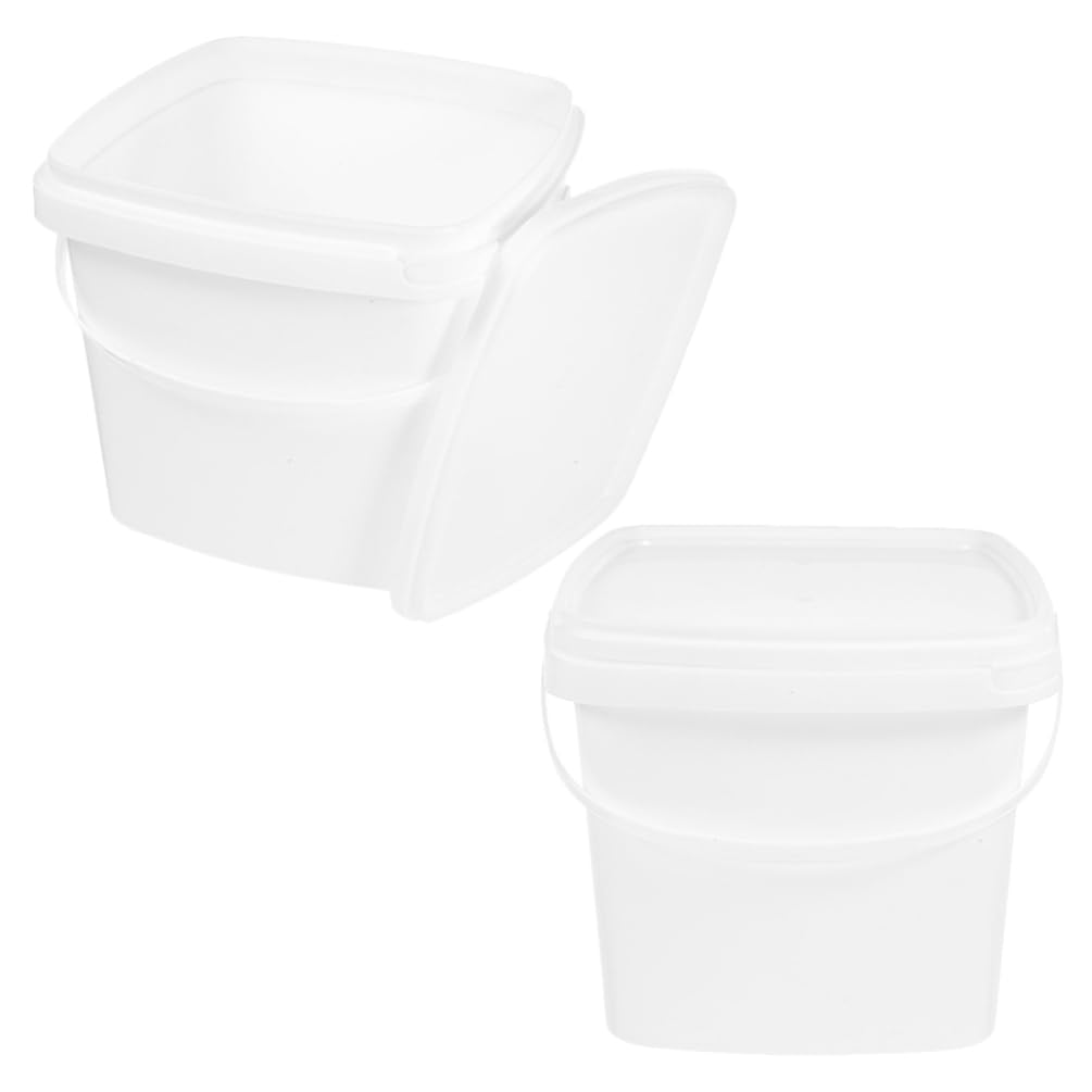 Cabilock 2pcs 5L White Plastic Bucket Square Bucket with Lid, White Utility Industrial Pail with Handle Oil Tub Container for Food Water Cleaning Storage