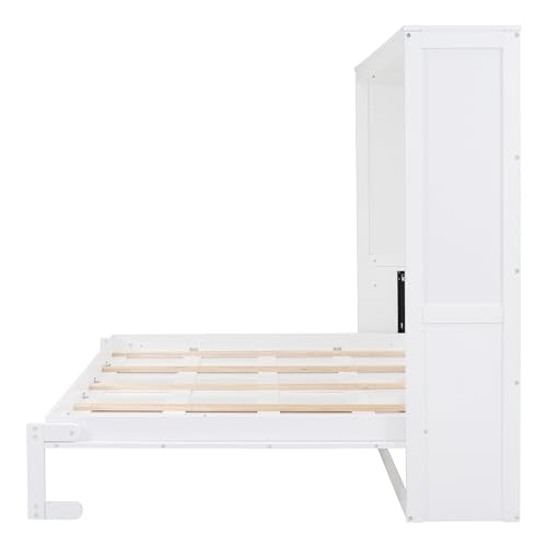 Murphy Bed Queen Murphy Bed Cabinets, Queen Size Murphy Bed Cabinet Bed, Solid Wood Wall Bed, Hidden Murphy Bed Foldable Platform Bed Frame, Horizontal Murphy Bed for Guest Room Apartment Studio, Grey