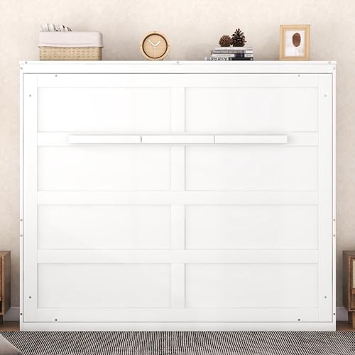 Murphy Bed Queen Murphy Bed Cabinets, Queen Size Murphy Bed Cabinet Bed, Solid Wood Wall Bed, Hidden Murphy Bed Foldable Platform Bed Frame, Horizontal Murphy Bed for Guest Room Apartment Studio, Grey