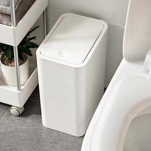 Bathroom Trash Can with Lid, Large-Size Garbage Can with Press Lid, Plastic Wastebasket with Popup Lid, Small Trash Bins for Toilet, Office, Bedroom, Living Room Day Use