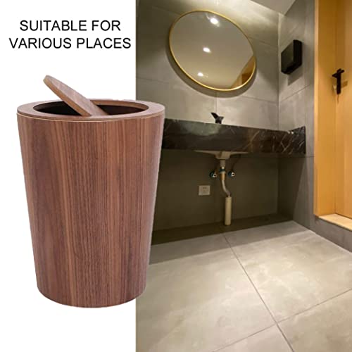 Eioflia Bathroom Bins, Wood Waste Bin with Swing Lid Round Trash Can Kitchen Garbage Basket for Bedroom