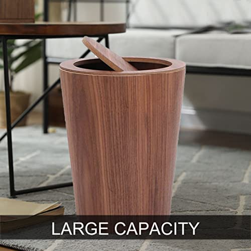 Eioflia Bathroom Bins, Wood Waste Bin with Swing Lid Round Trash Can Kitchen Garbage Basket for Bedroom