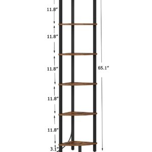 VIMBER 6-Tier Corner Shelf with LED Light, Industrial Corner Ladder Shelf, Rustic Display Shelf for Living Room, Bedroom, Kitchen, Home Office, Sturdy Frame, Rustic Brown and Black UJSJ002F