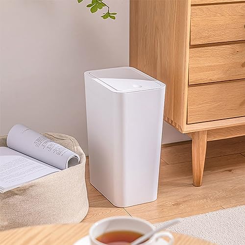 Bathroom Trash Can with Lid, Large-Size Garbage Can with Press Lid, Plastic Wastebasket with Popup Lid, Small Trash Bins for Toilet, Office, Bedroom, Living Room Day Use