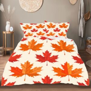 diuudi maple duvet cover king size 3d printed duvet cover set light yellow background orange maple leaves bedding set home decoration comforter cover cozy quilt cover with 2 pillowcases