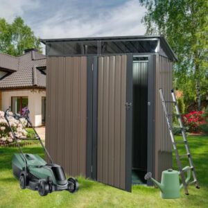 5ft x 3ft Outdoor Metal Storage Shed Transparent Plate Brown