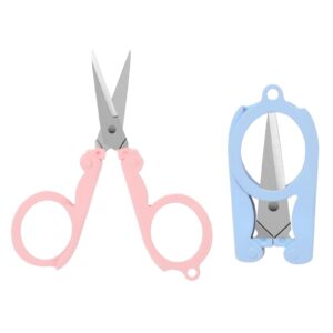 2pcs mini folding badge reel scissors stainless steel scissors with safety cap scissors travel scissors mini shear tiny cutter for cutting scrapbooking crafting sewing home and travel use