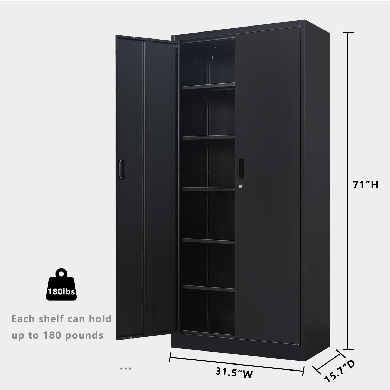 CJF Locking Storage Cabinet with 5 Adjustable Shelves, Metal Storage Cabinet, Garage Storage Cabinet for Home Office, Utility Room, School, Warehouse