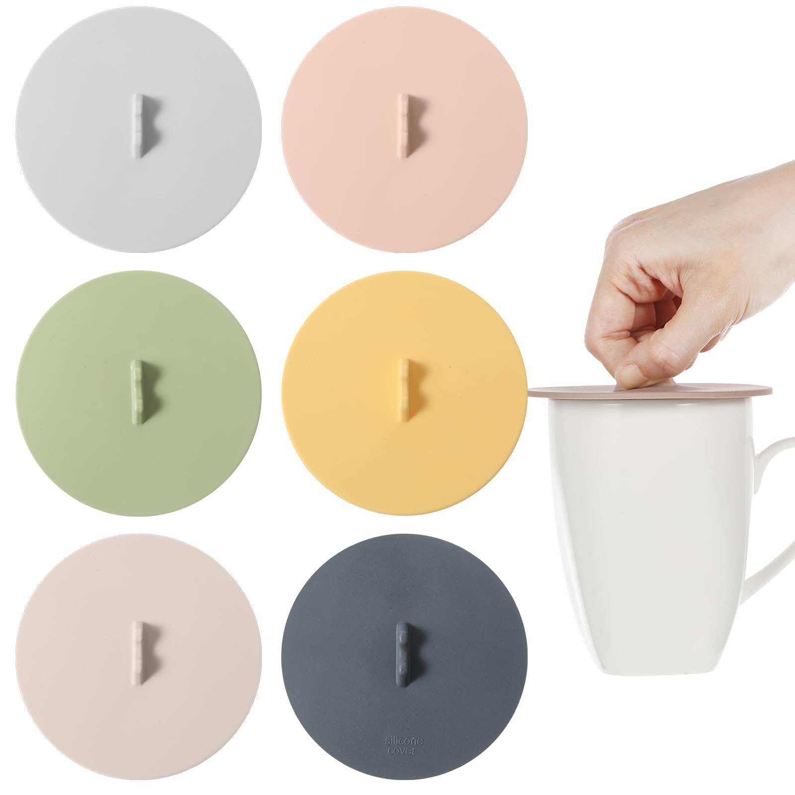 Silicone Lids for Cups, Ymapinc 6Pcs Silicone Cup Covers, Colored Universal Cup Lids, Reusable Mug Cover, Food Grade Dust-proof Airtight Seal Lids for Mugs Tea Cups Coffee Cup