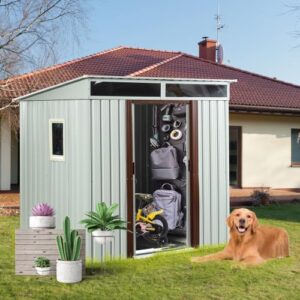 6x5 ft outdoor metal storage shed with side window & transparent plate, utility garden tool storage house with air vents and lockable sliding doors, for backyard lawn (white, 6x5)